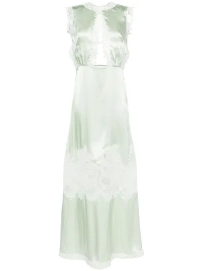 Viktor & Rolf Lace-trim Silk Maxi Dress In Green | ModeSens