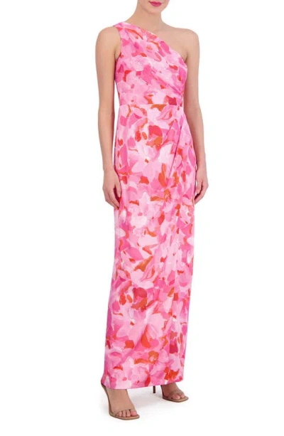 Vince Camuto Floral One-shoulder Satin Sheath Gown In Bright Fuschia ...