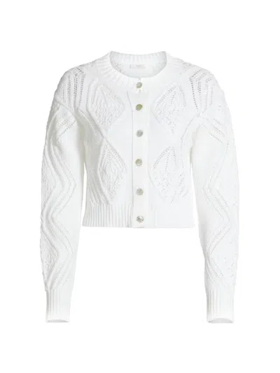 Vince Diamond Cable-knit Short Cotton Cardigan In Optic White | ModeSens