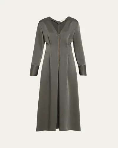 Vince Zip-front Long-sleeve Midi Dress In Night Pine | ModeSens