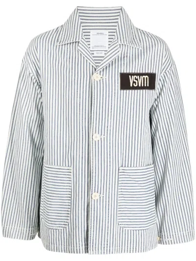 Visvim Logo-patch Striped Jacket In Blue | ModeSens