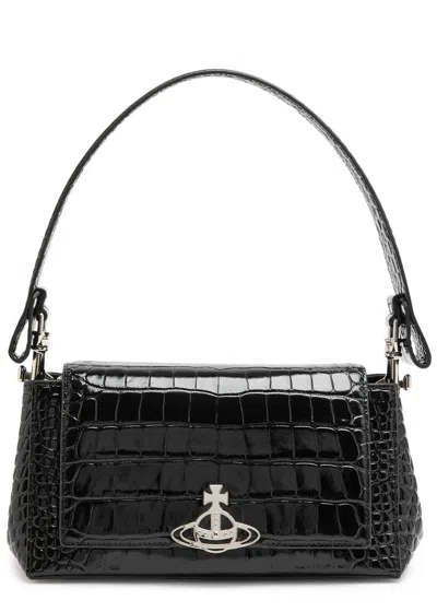 Vivienne Westwood Hazel Medium Crocodile-effect Leather Shoulder Bag In Black | ModeSens