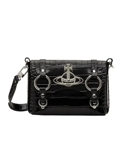 Vivienne Westwood Kim Logo Logo Embossed Crossbody Bag In Black | ModeSens