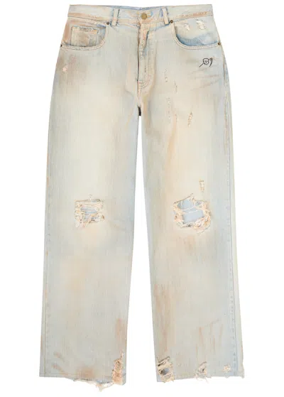 Warren Lotus Distressed Printed Wide-leg Jeans In Blue | ModeSens