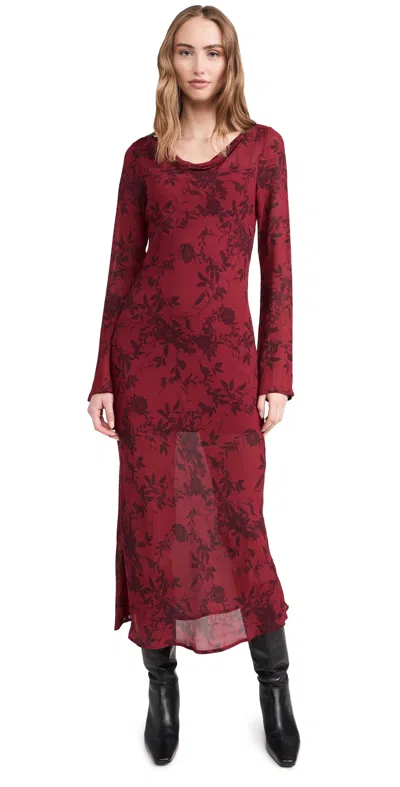 Wayf Cowl Neck Maxi Dress Oxblood Shadow | ModeSens