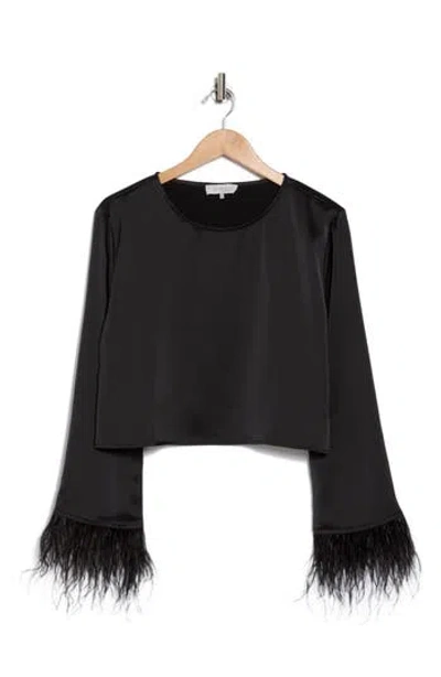 Wayf Feather Trim Top In Black | ModeSens