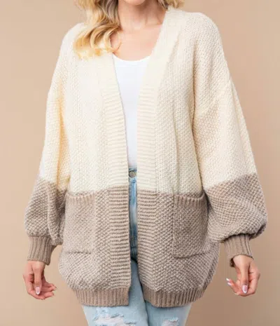 White Birch Draped In Comfort Color Blocked Sweater Cardigan In Cream ...