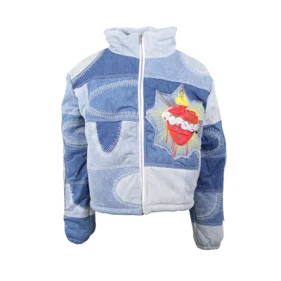 Who Decides War Indigo Sacred Melded Denim Puffer Jacket In Blue | ModeSens