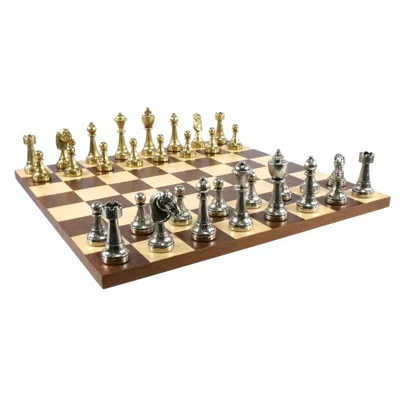 Worldwise Imports Staunton Metal Chessmen On Basic Chess Board Set Dark ...