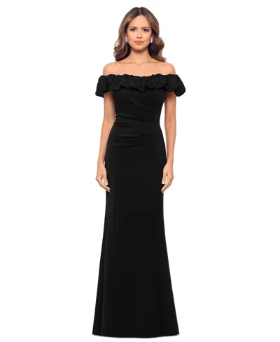 Xscape Women's Ruffled Off-the-shoulder Pleated Gown In Black | ModeSens
