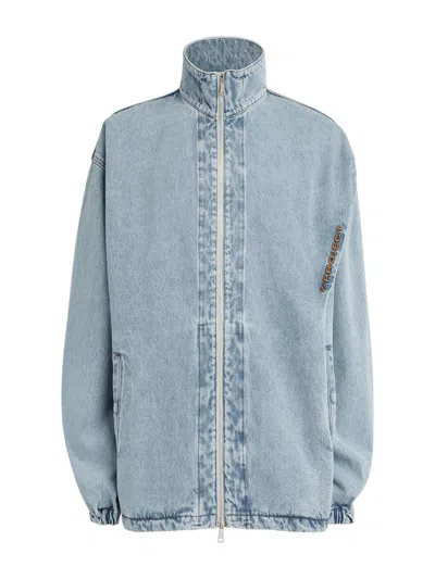 Y/project Denim Jacket With Embroidered Logo In Blu | ModeSens