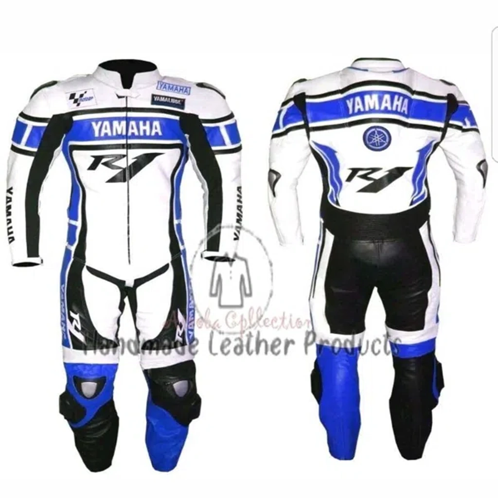 Pre-owned Yamaha R1 White Blue Men Racing Biker Leather Suit, Jacket ...