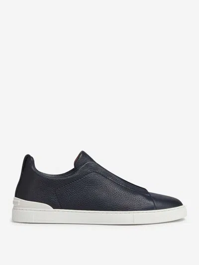 Zegna Triple Stitch Shoes In Navy Blue | ModeSens