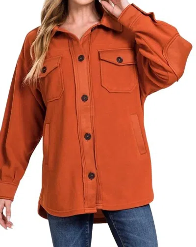 Zenana Kimber Oversized Fleece Shacket In Rust In Multi | ModeSens