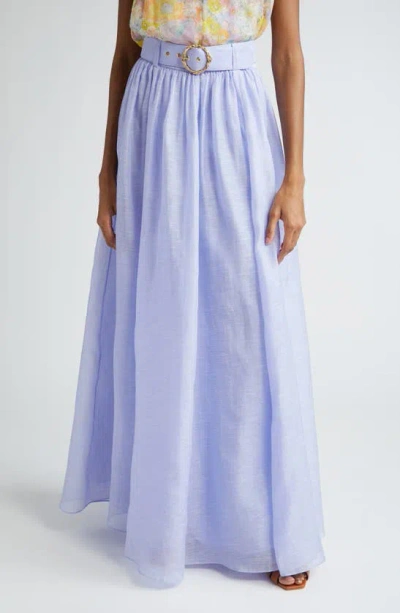 Zimmermann Belted Linen Maxi Skirt In Periwinkle | ModeSens