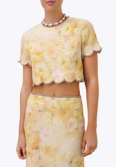 Zimmermann Crush Scalloped Cropped Top In Yellow | ModeSens