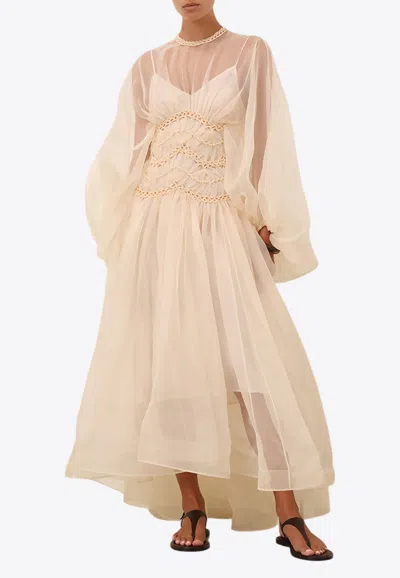 Zimmermann Illuminate Macrame Maxi Dress In Cream | ModeSens