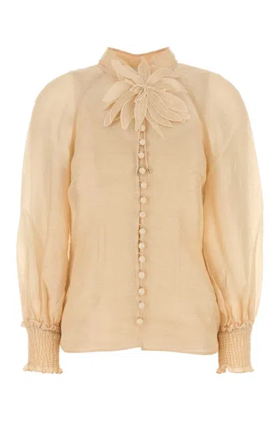 Zimmermann Skin Pink Linen Blend Illustration Blouse In Cream | ModeSens