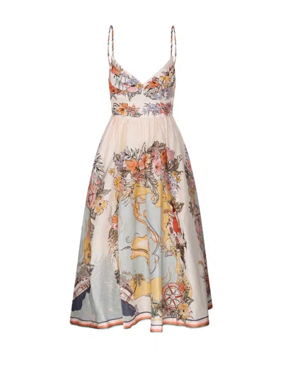 Zimmermann Tallow Nautical Map Tucked Bodice Dress In Multicolour ...