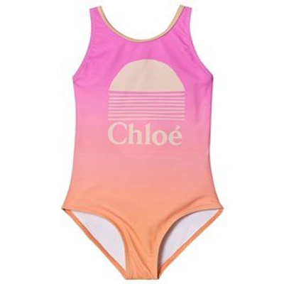 Chloé Babies' Pink Sunset Logo Ombre Swimsuit In Branded Bag | ModeSens