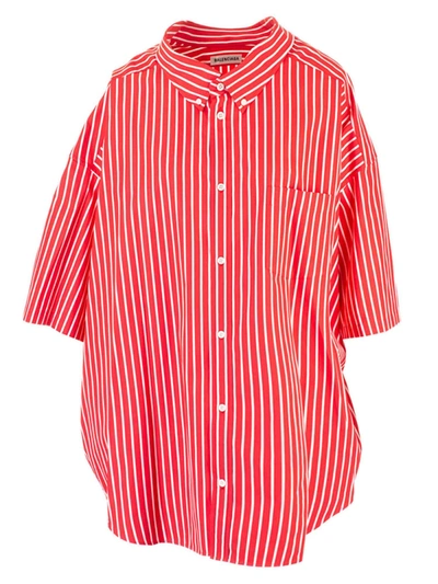 Balenciaga Cocoon Swing Shirt With Short Sleeves And Stripes In Red ...