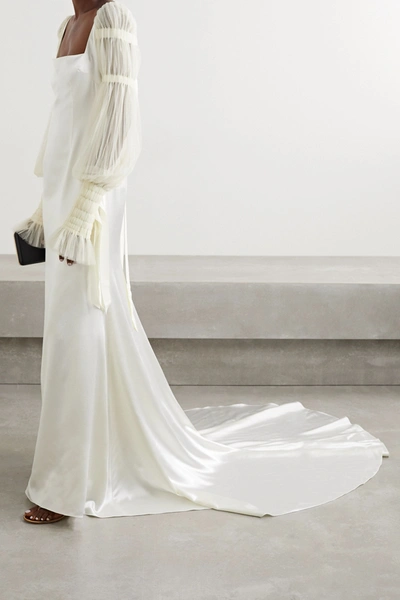 Danielle Frankel Ruby Tulle-trimmed Wool And Silk-blend Satin Gown In ...