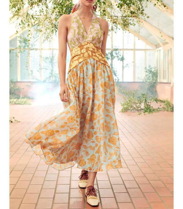 Zimmermann The Lovestruck Floral Print Linen Halterneck Midi Dress In