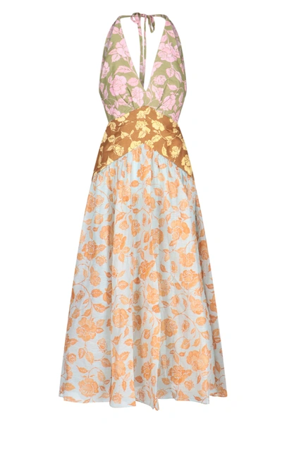 Zimmermann The Lovestruck Floral Print Linen Halterneck Midi Dress In