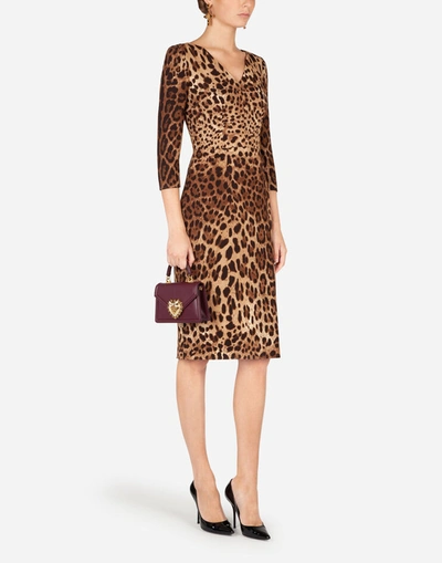Dolce And Gabbana Leopard Print Cady Midi Dress In Multicolor Modesens