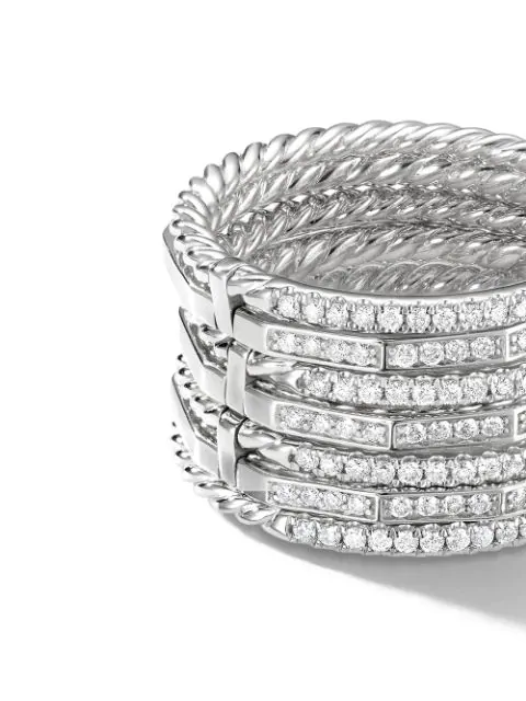 David Yurman 18kt White Gold Diamond Stackable Ring In Silver | ModeSens