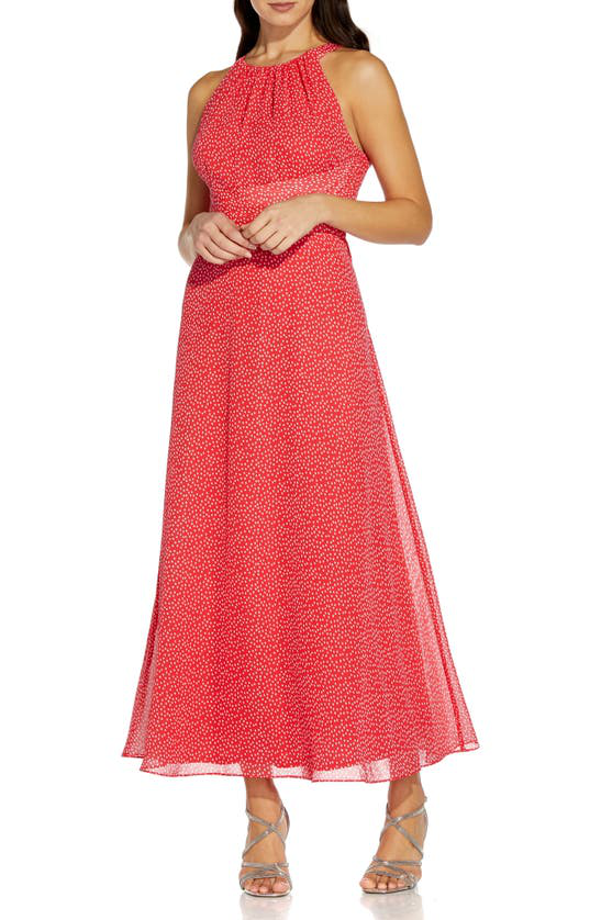 Adrianna Papell Darling Dot Sleeveless Chiffon Dress In Coral/ Ivory ...