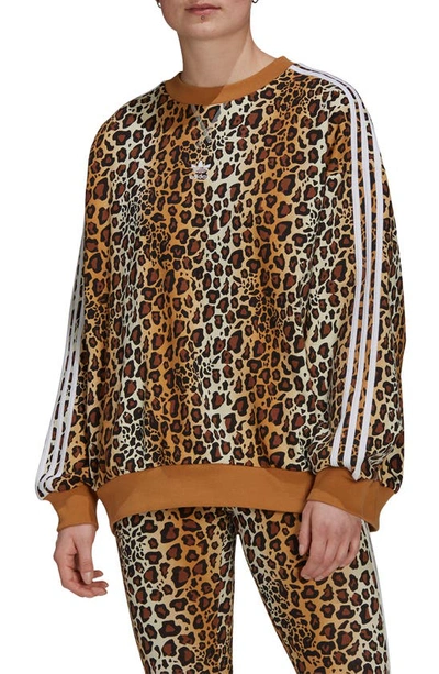 Adidas Originals Adidas Crew Leopard Print Sweatshirt In Brown/black ...