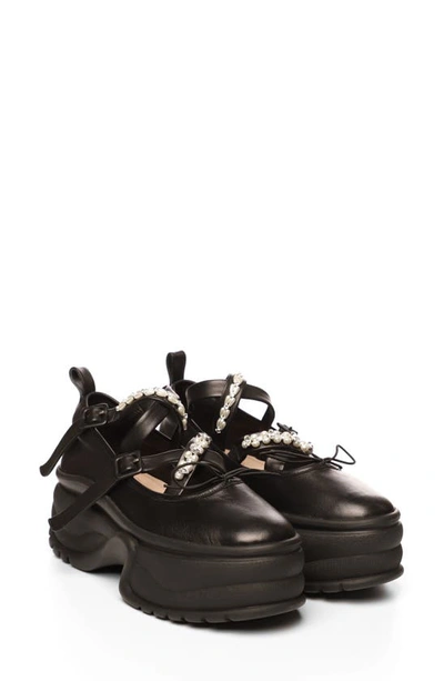 Simone Rocha Embellished Leather Platform Ballet Flats In Black Pearl ...