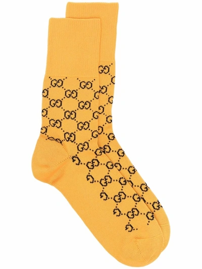 Gucci Monogram-pattern Intarsia-knit Socks In Yellow | ModeSens