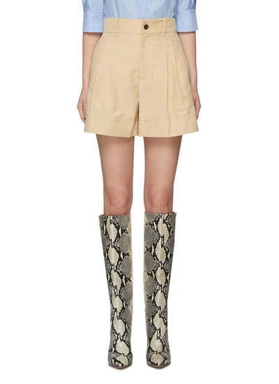 Chloé High Rise Pleated Linen Blend Shorts In Beige Modesens