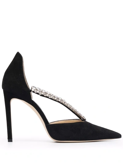Jimmy Choo Bee 100 Embellished Suede Pumps In Black | ModeSens