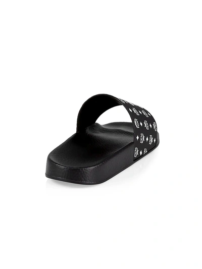 Mcm Logo Leather Pool Slide Sandals In Blue,black | ModeSens