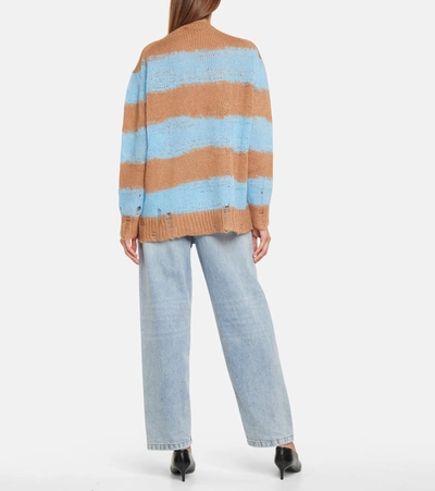 Acne Studios Brown & Blue Distressed Striped Sweater In Camel Blue ...