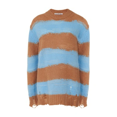 Acne Studios Brown & Blue Distressed Striped Sweater In Camel Blue ...