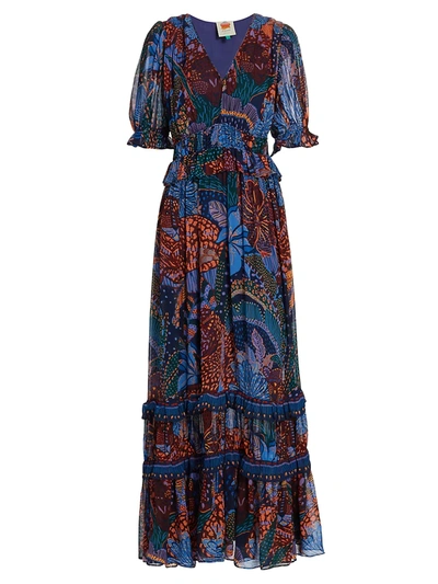 Farm Rio Blue Cool Leopard Ruffle Maxi Dress | ModeSens