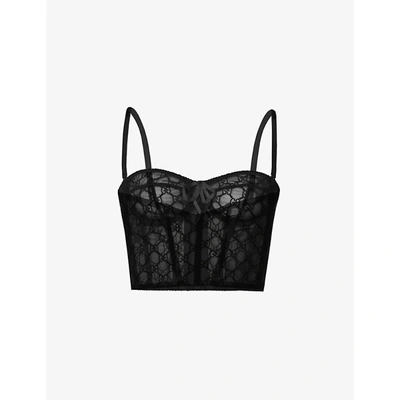 Gucci Womens Black Gg-embroidered Mesh Bralette Xs | ModeSens