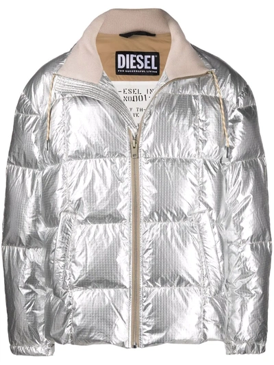 Diesel Men's Wolf Metallic Puffer Jacket In Silver | ModeSens