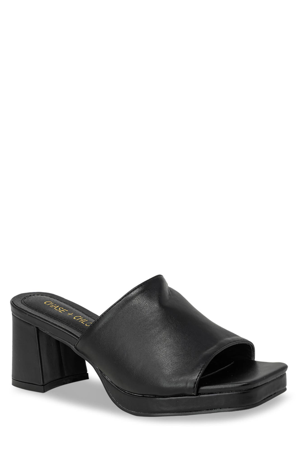 Chase & Chloe Chunky Platform Block Heel Mule In Black Pu | ModeSens