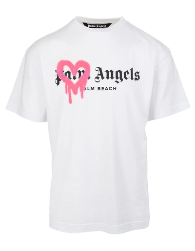 Palm Angels White Spray Heart Logo Cotton T-shirt | ModeSens