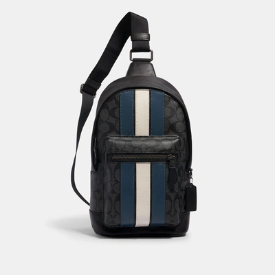 Coach West Pack In Signature Canvas With Varsity Stripe In Black | ModeSens