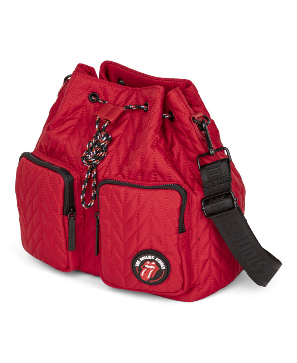 Rolling Stones Iconic Collection Quilted Drawstring Bucket Bag In Red ...