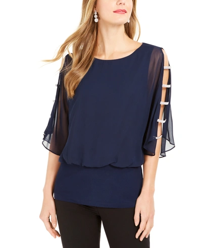 Msk Embellished-sleeve Top In Navy | ModeSens