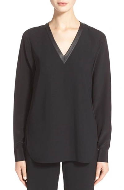 Vince Long Sleeve V-neck Top In Black | ModeSens