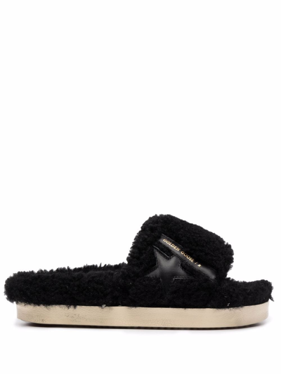 Golden Goose Poolstar Leather-trimmed Shearling Slides In Black | ModeSens