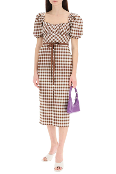 Self-portrait Self Portrait Gingham Midi Dress In Brown,white | ModeSens